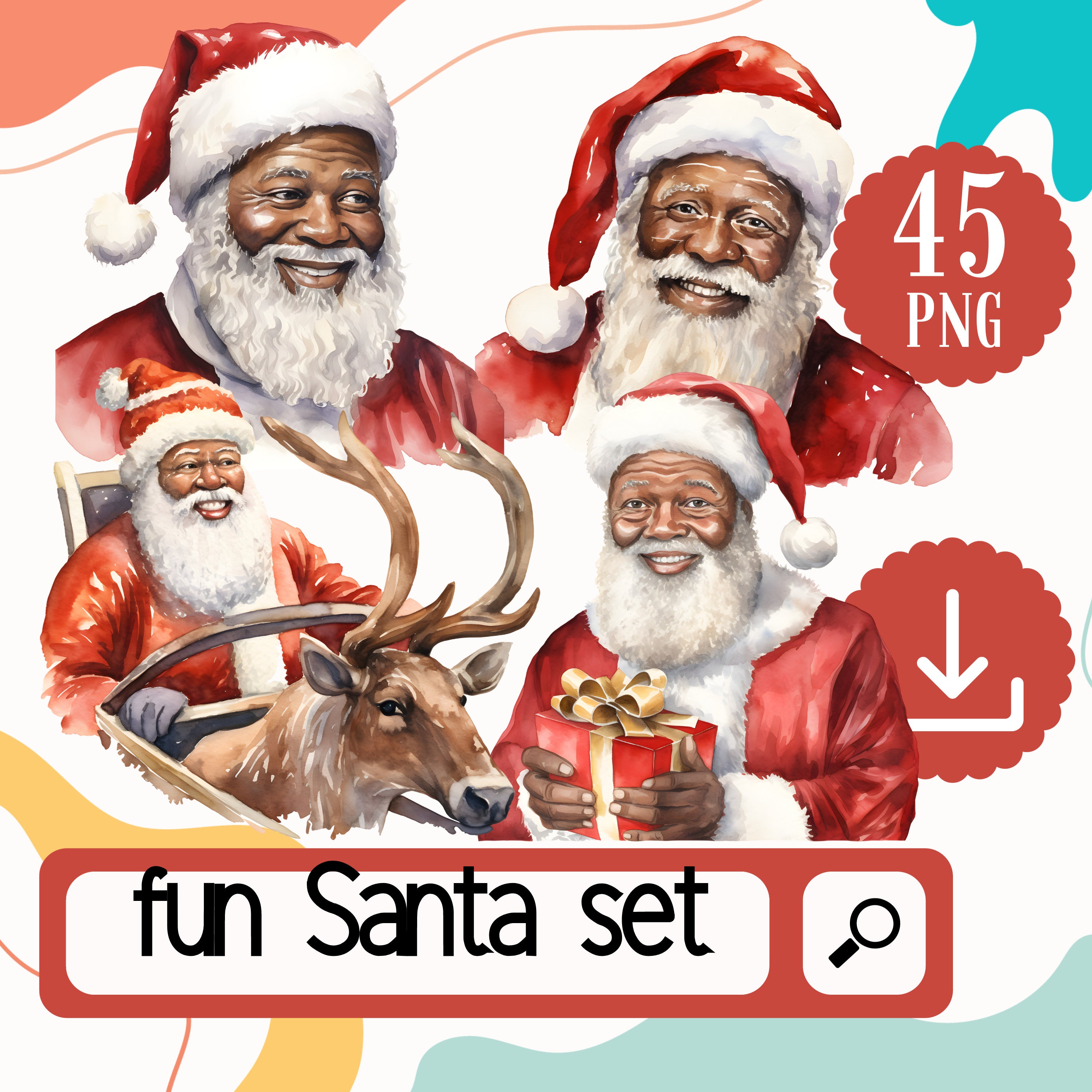 Black Santa Claus Clipart Set. 45 African American Santa Claus PNG ...