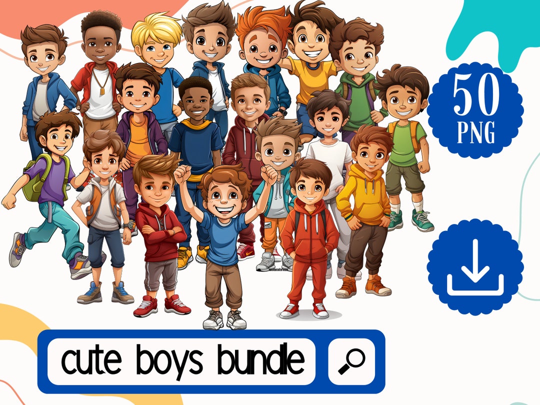 Vibrant Cartoon Boys Clipart Set 50 Boys PNG Instant - Etsy