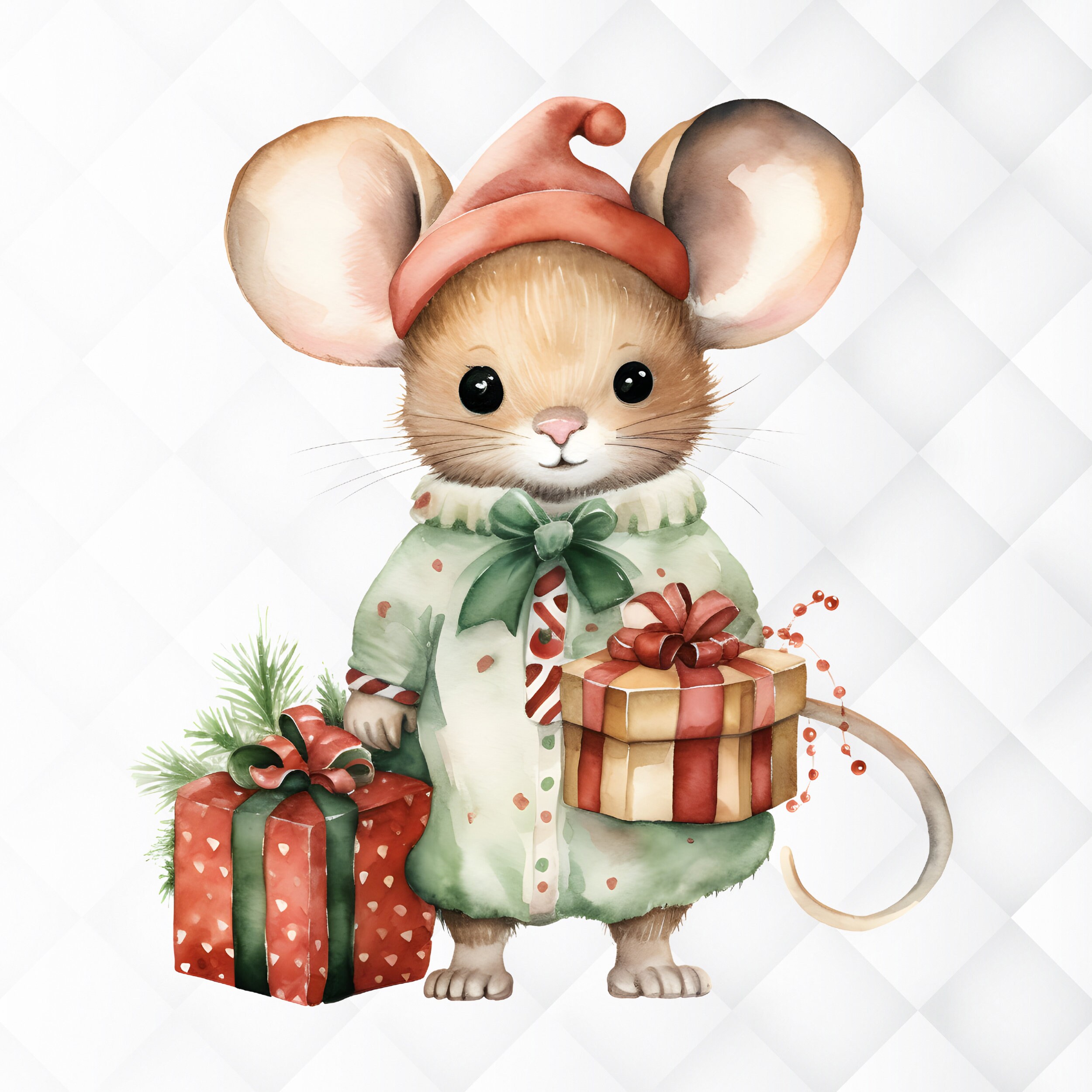 Watercolor Christmas Mice Clipart. 35 Christmas Mice PNG. Cute ...
