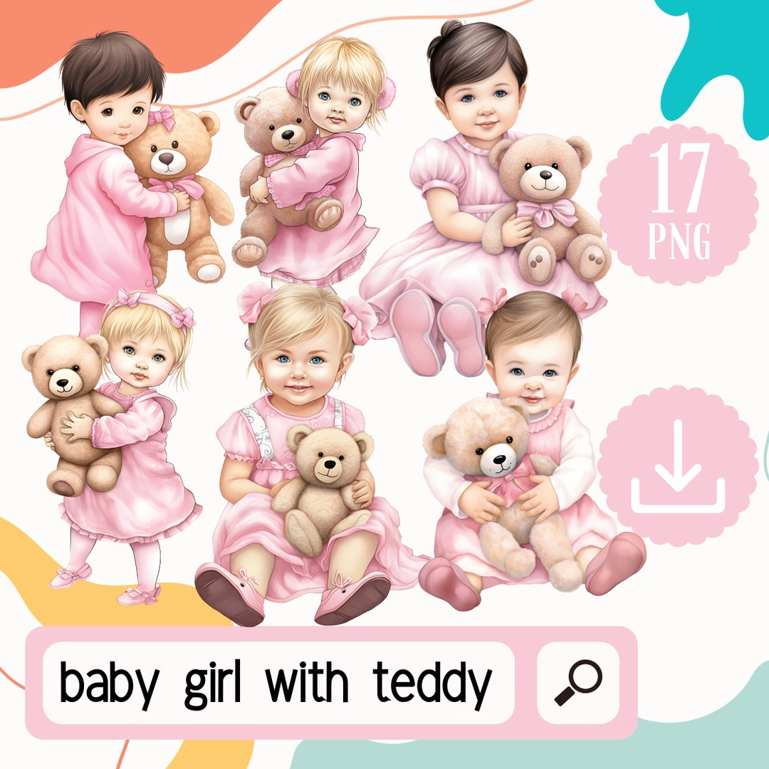 Baby Girl With Teddy Bear PNG Set. 17 Baby Girl Clipart. Baby Shower ...