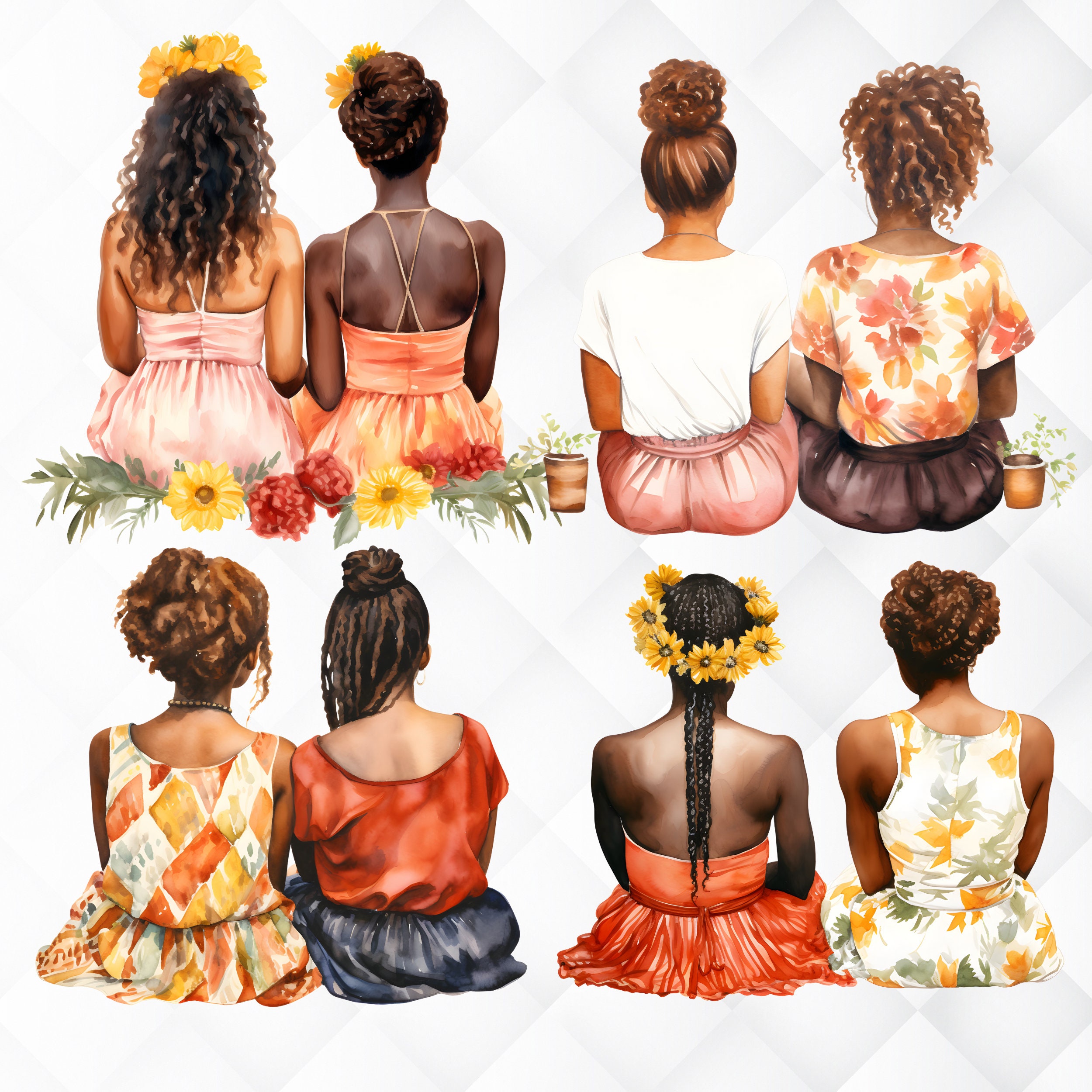 Watercolor African American Best Friends Clipart. 35 Black Girl Friends ...