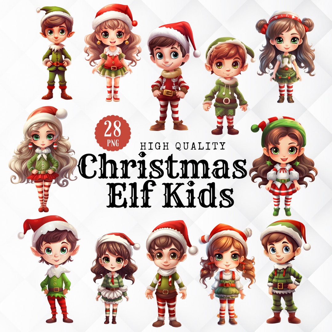 Christmas Elf Kids Clipart. 28 PNG Adorable Boy and Girl Elf Graphics ...