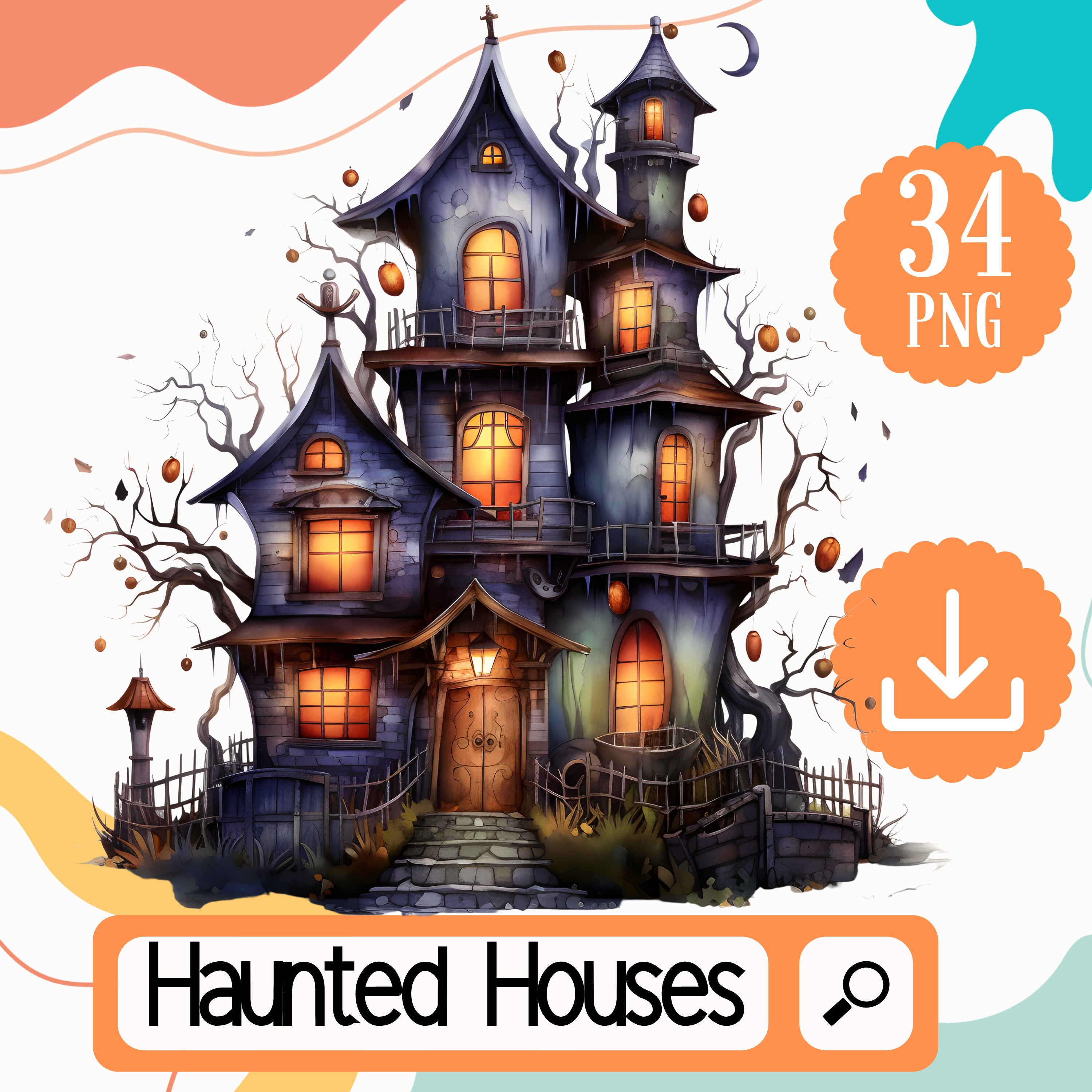 Watercolor Haunted House Clipart. 34 Haunted Houses PNG. - Etsy