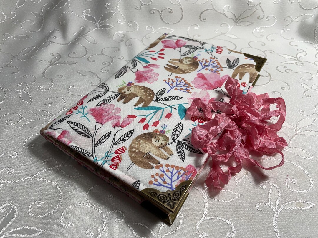 Junk Journal Cover-cute Tan Sloths Hanging Out in Ltpink Flowers on a ...
