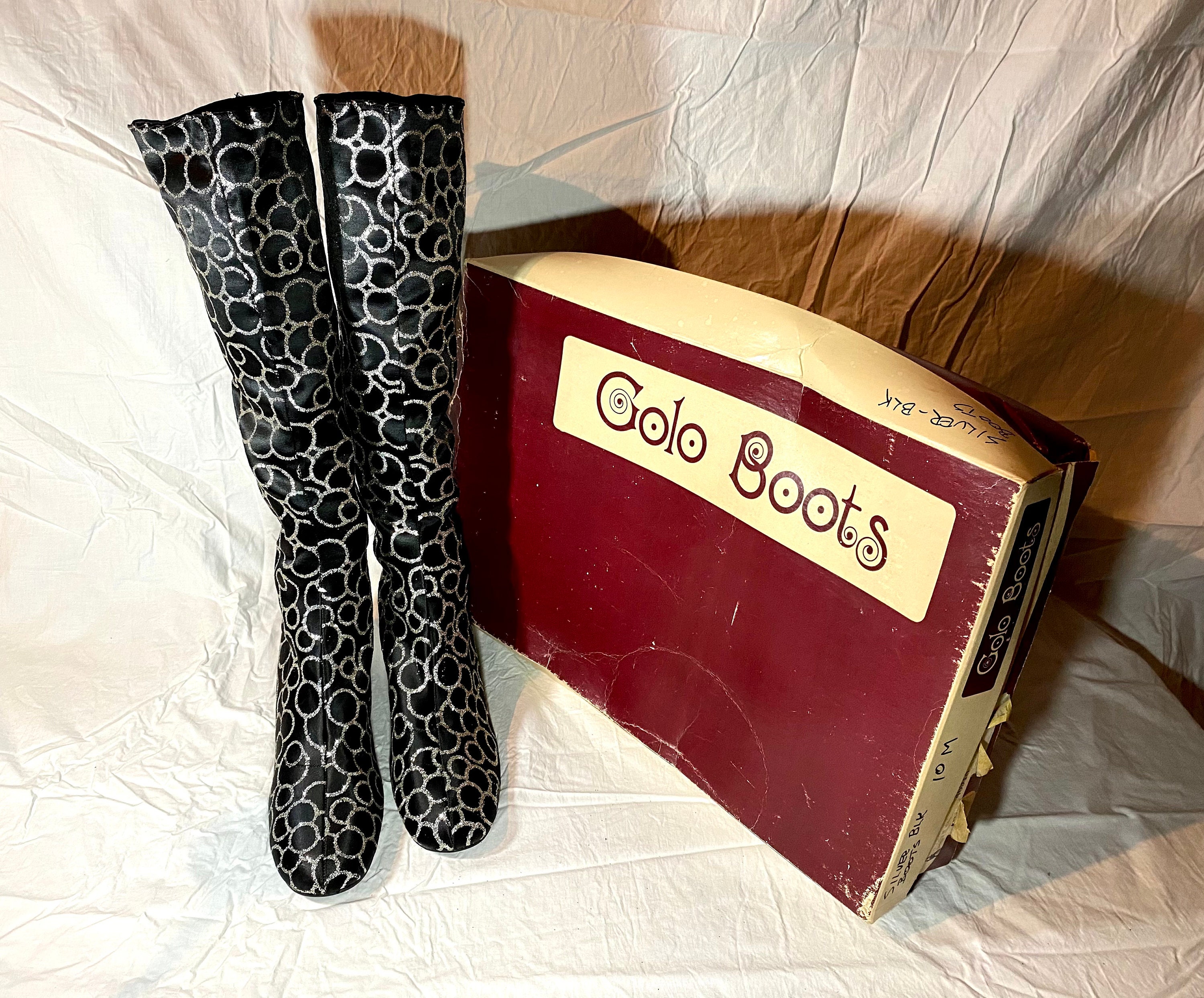 1960s Vintage Golo Boots, Rare Black Glitter Size 10M New, NEVER WORN ...