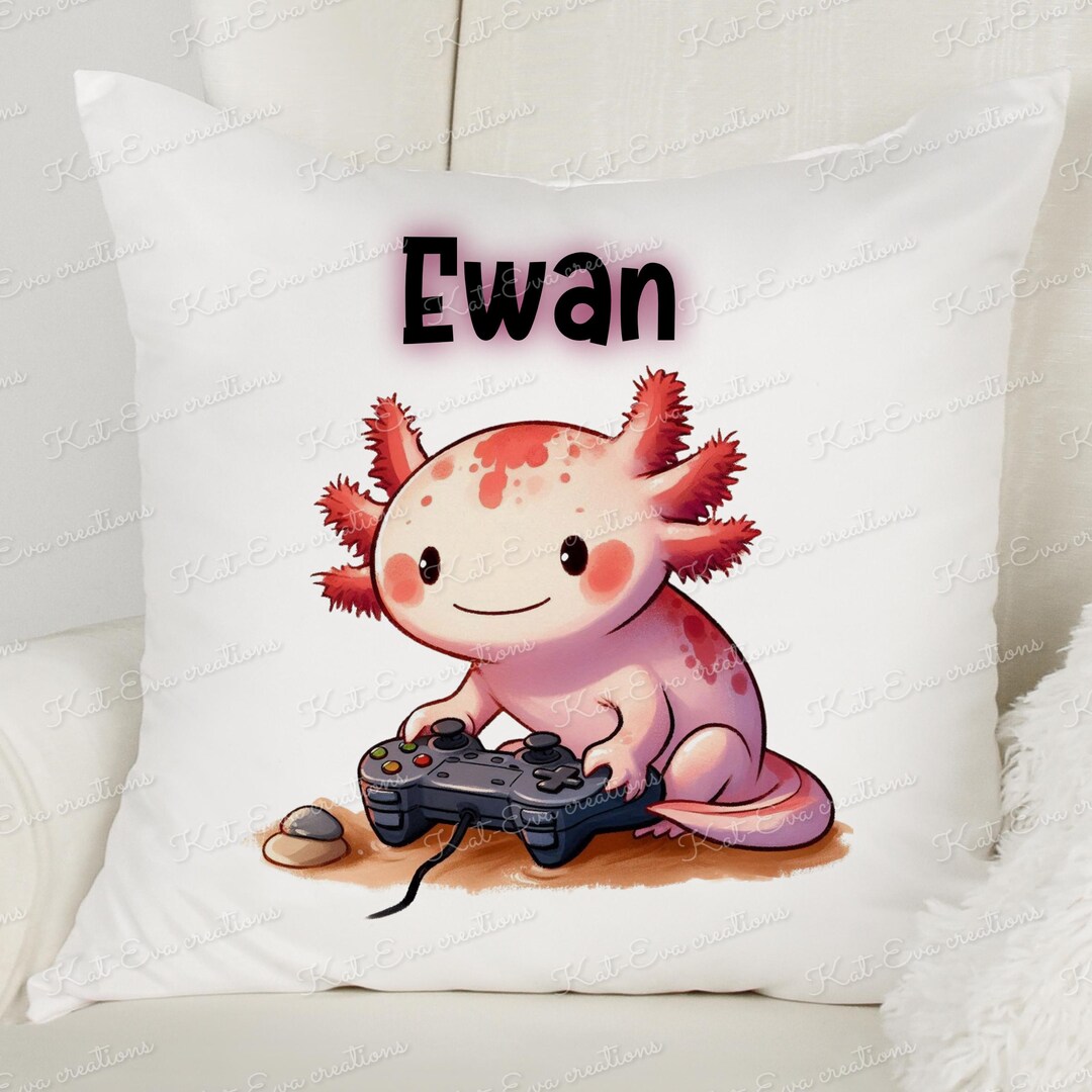 Gaming Axolotl Cushion. Personalised Axolotl Cushion. Gamer Axolotl ...