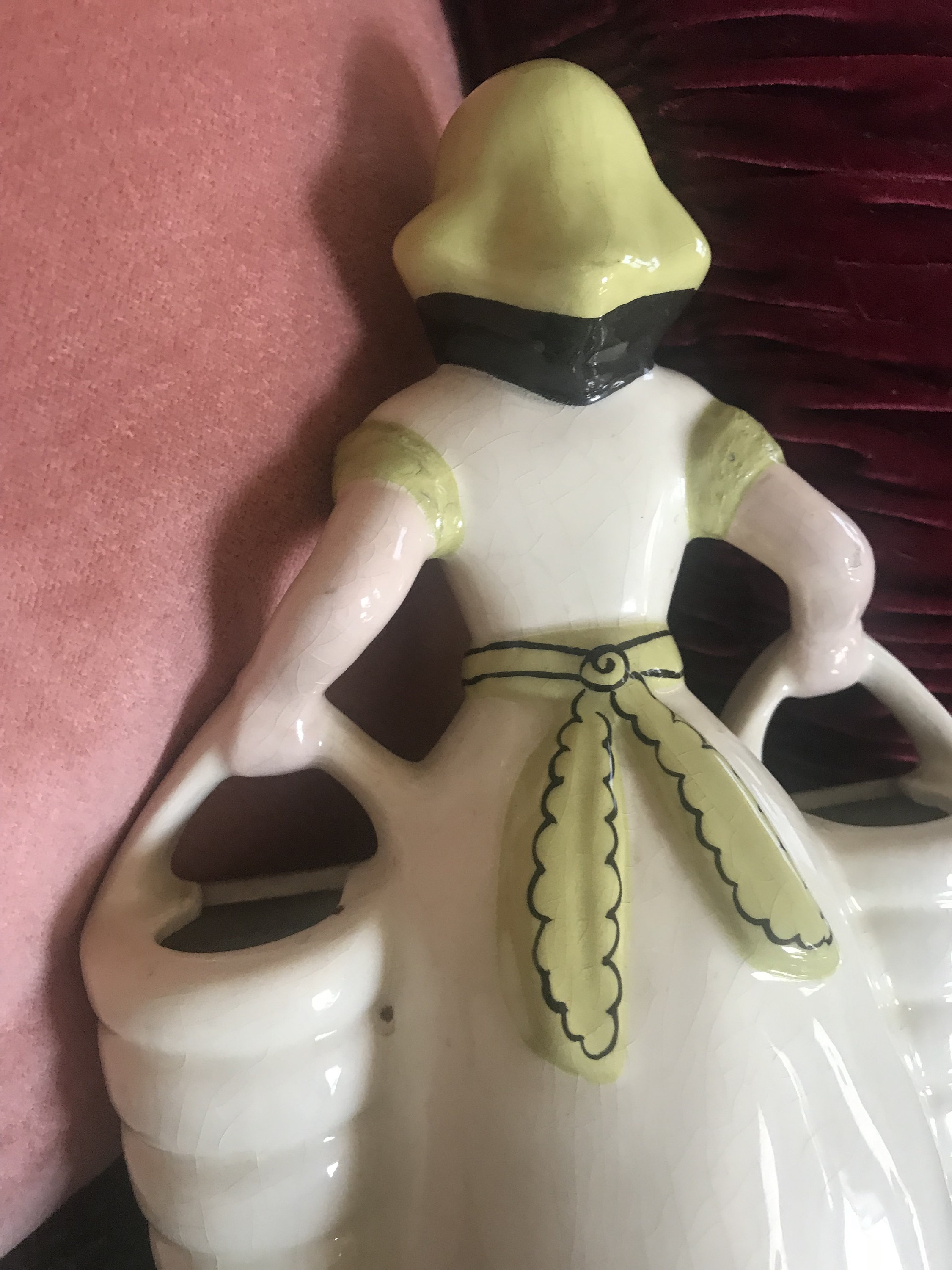 ADORABLE 1940's Weil Ware of California Lady With Baskets Chartreuse ...