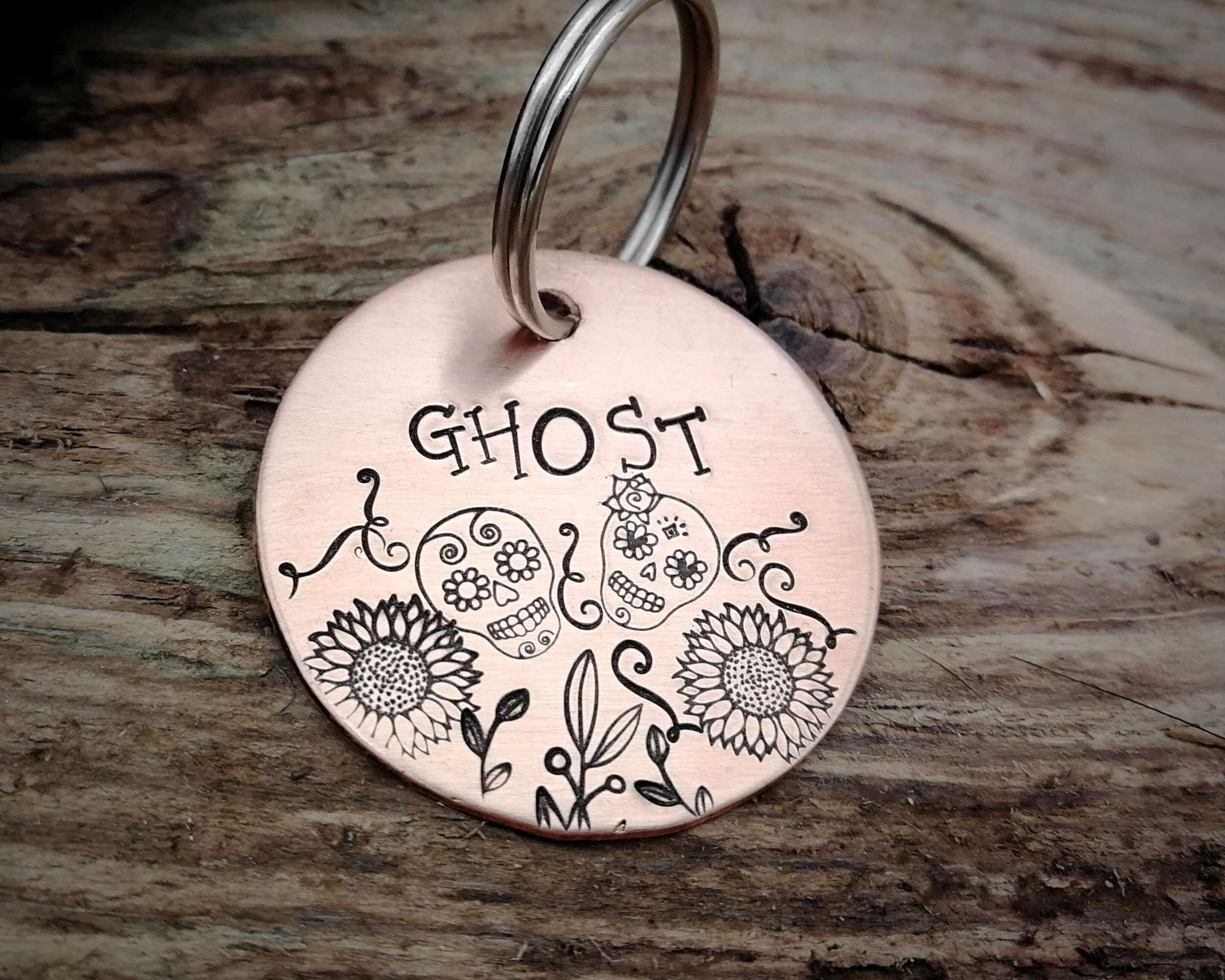 Skull dog tag goth pet tag 2 sided dog tag | Etsy