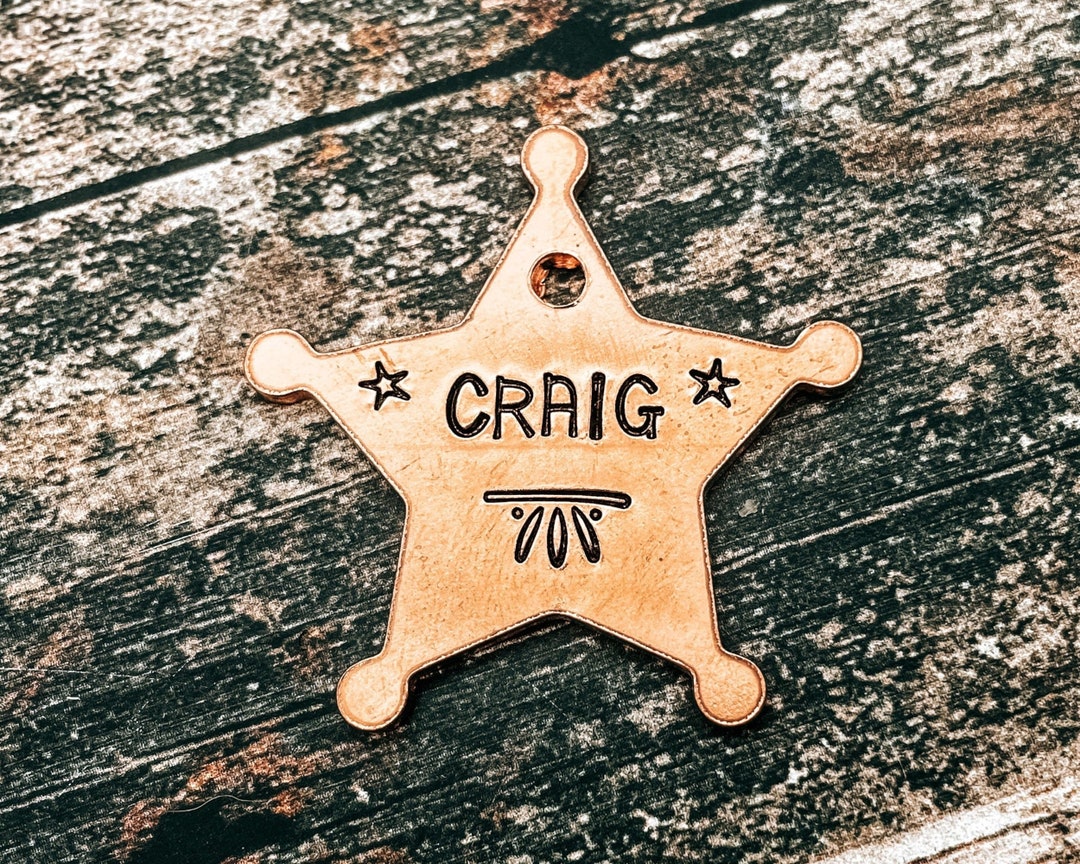 Sheriff Dog Tag, Double-sided Metal Pet Id Tag Hand-stamped With Stars ...