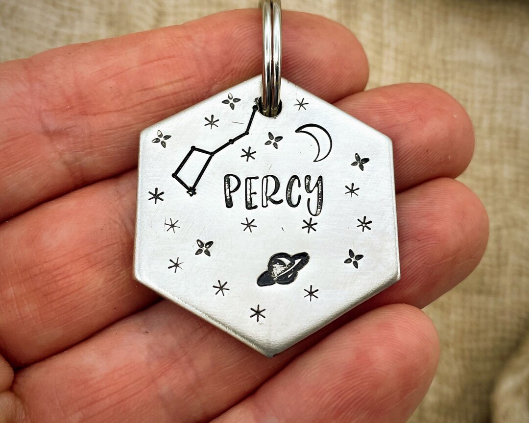 Galaxy Dog Tag, Space Pet Tag, Hexagon Dog Tag With Space Design, Dog ...