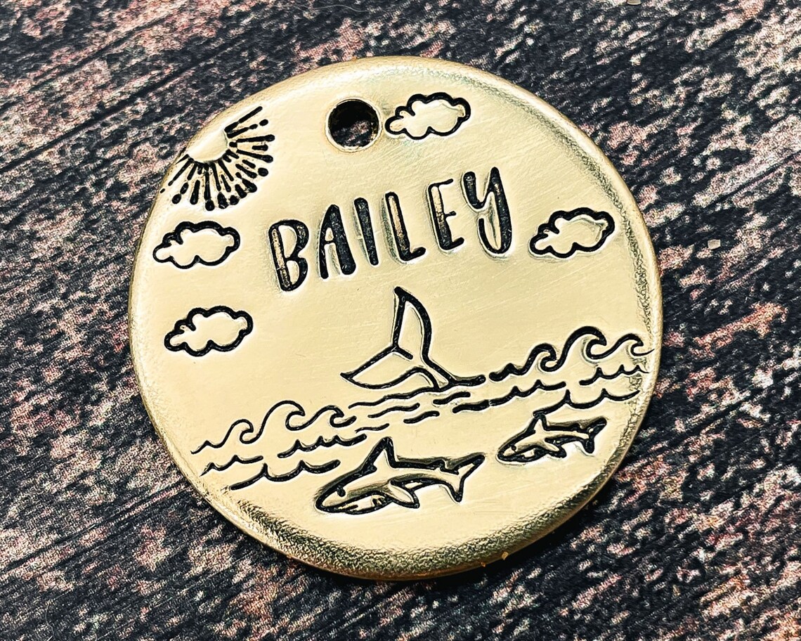 Ocean Dog Tag Metal Pet Tag Sharks & Whale Design Hand - Etsy
