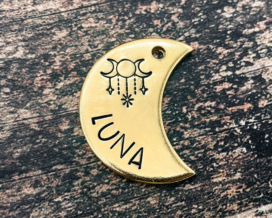 Moon Dog Tag, Microchipped Dog Tag Hand Stamped With Magic Moons ...