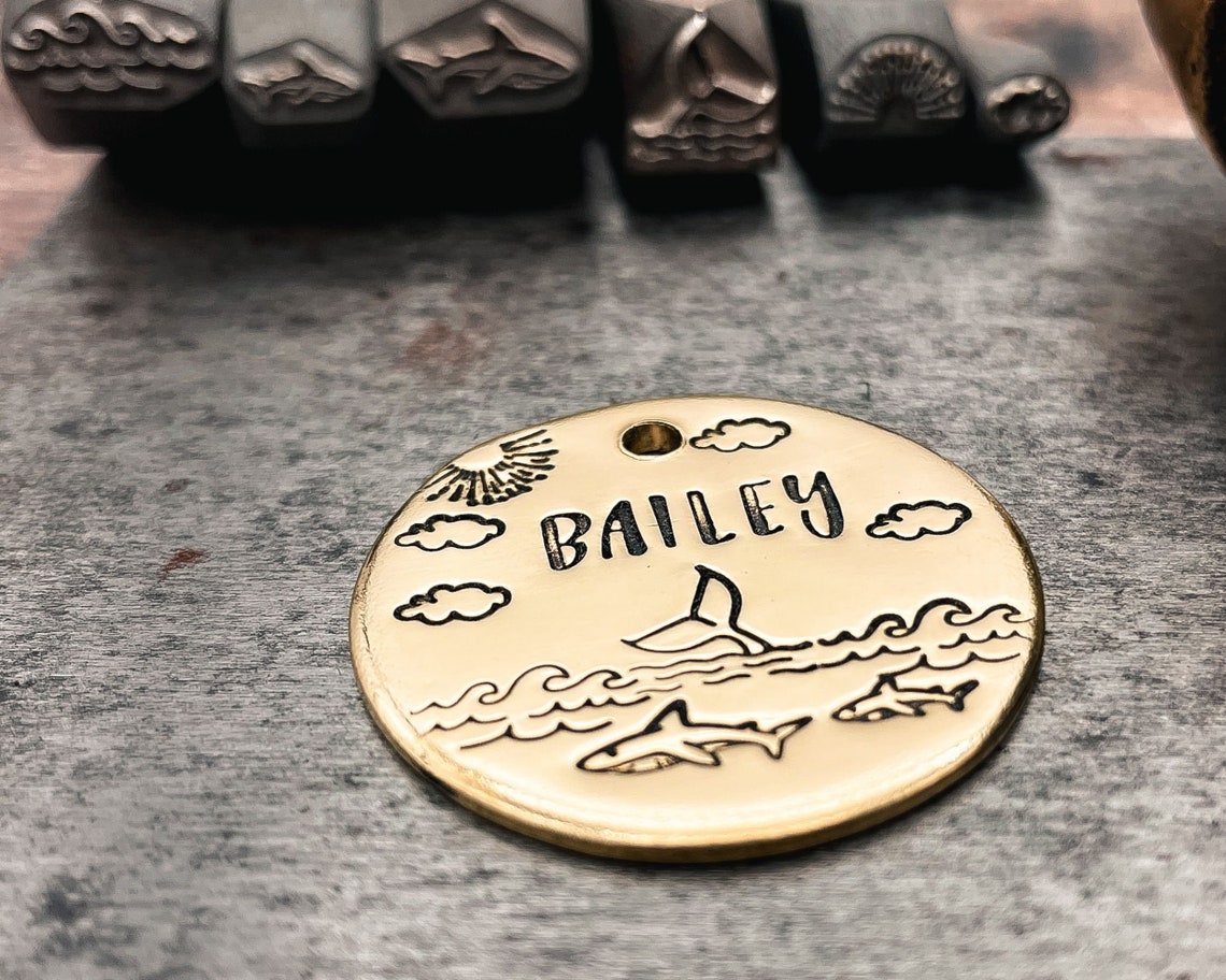 Ocean Dog Tag Metal Pet Tag Sharks & Whale Design Hand - Etsy