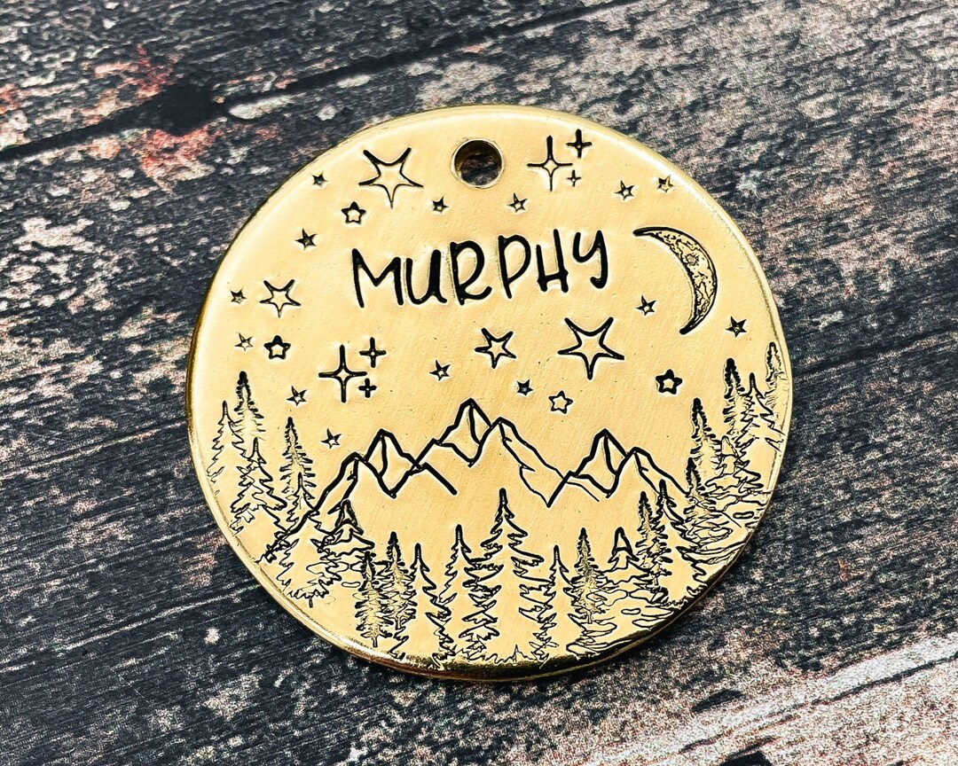 Large Engraved Dog Tag for Dogs Personlized Mountain Dog Tag Tree Pet ...