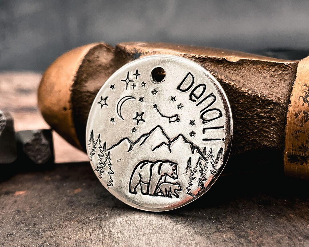 Engraved Bear Dog Tag Hand-stamped Dog Name Tag Custom Pet Name Tags ...