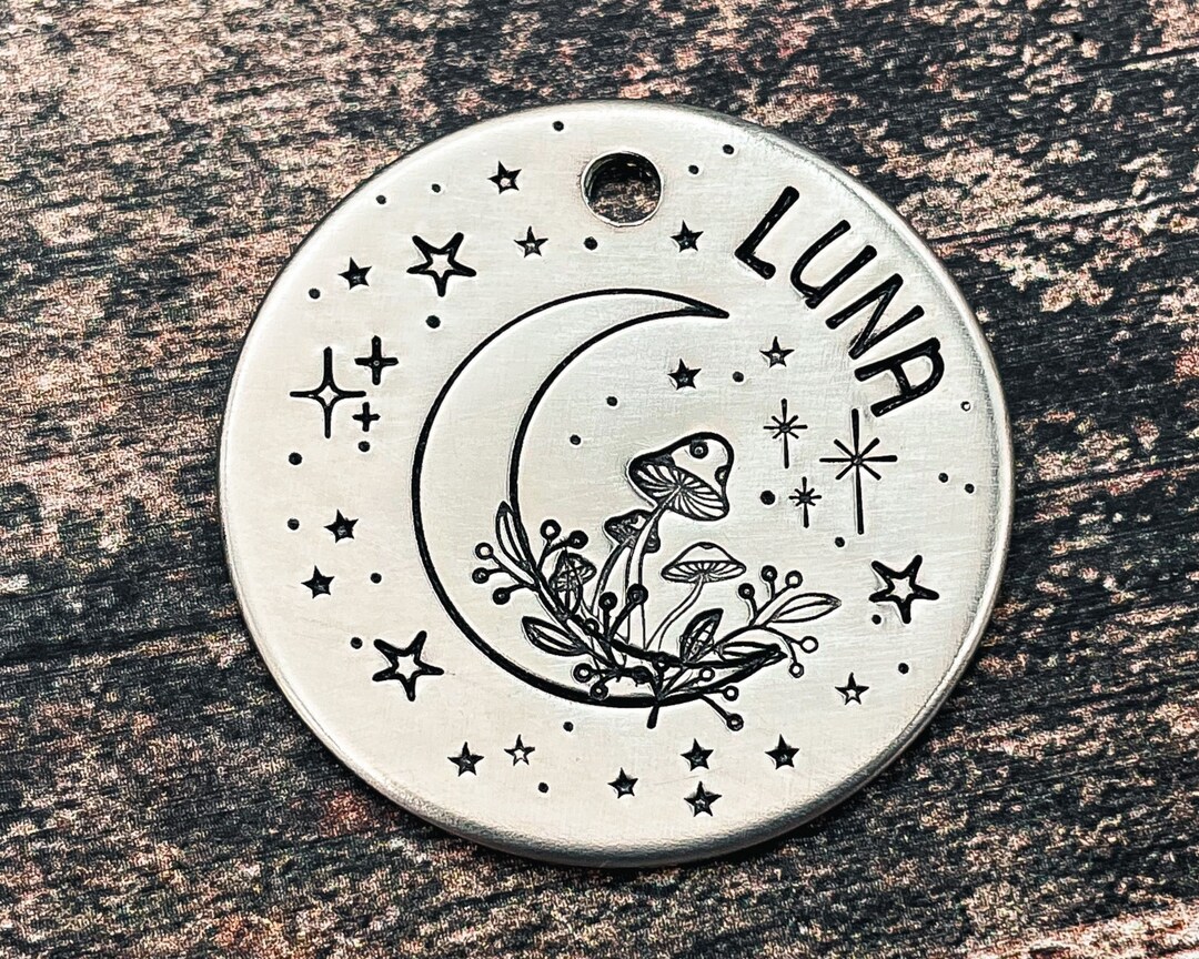 Moon Dog Tag Engraved With Mushroom Design Dog Tag for Dogs ...