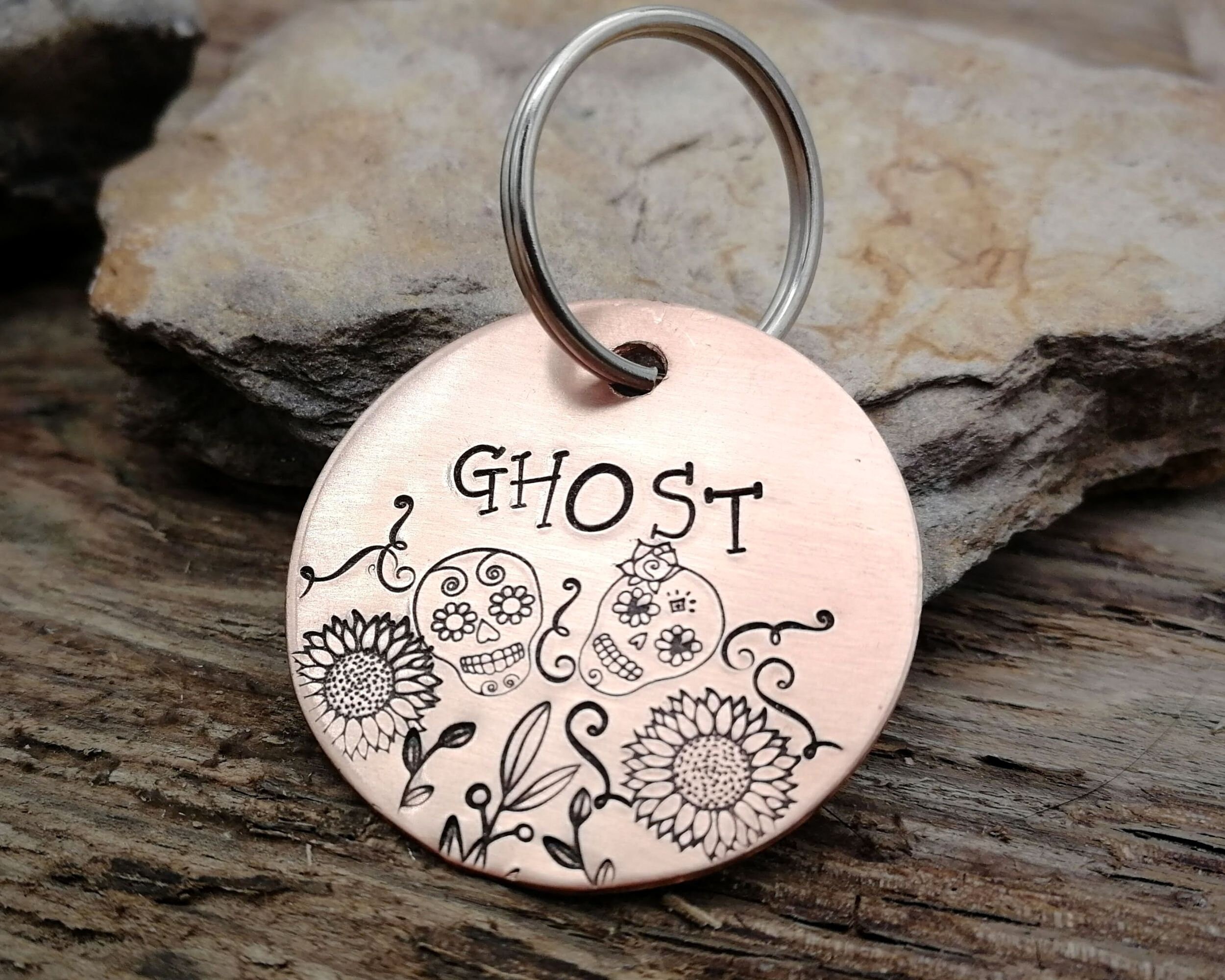 Skull dog tag goth pet tag 2 sided dog tag | Etsy