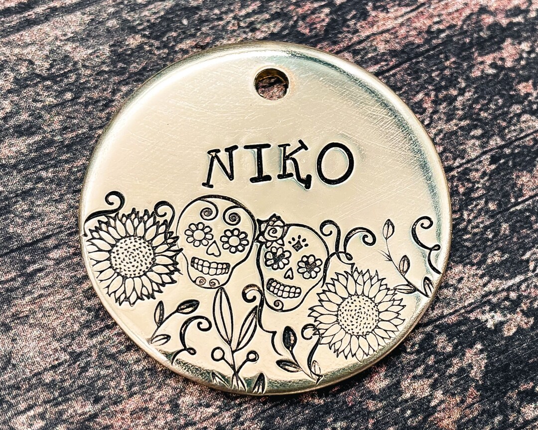 Skull Dog Tag, Goth Pet Tag, 2 Sided Dog Tag With 2 Phone Numbers, Dog ...