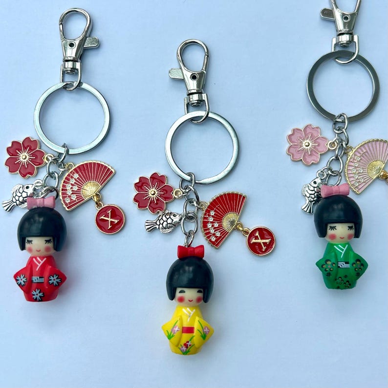 Japanese Sakura Kokeshi Keychain, Initial Letter Custom Bag Decor Gift ...