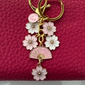 Kawaii Keychain, Japanese Pink Fan Keyring, Sakura Cherry Blossom ...