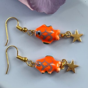 Cute Kawaii Japanese Koi Goldfish Star Earrings, Lucky Carp Bead ...