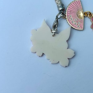 Japanese Kitsune Fox Spirit Phone Rope Charm, Cherry Blossom Fan ...