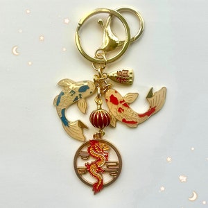 Keyring Chinese Dragon, Red Lantern, Phone Case Charm, Blue Red Koi ...