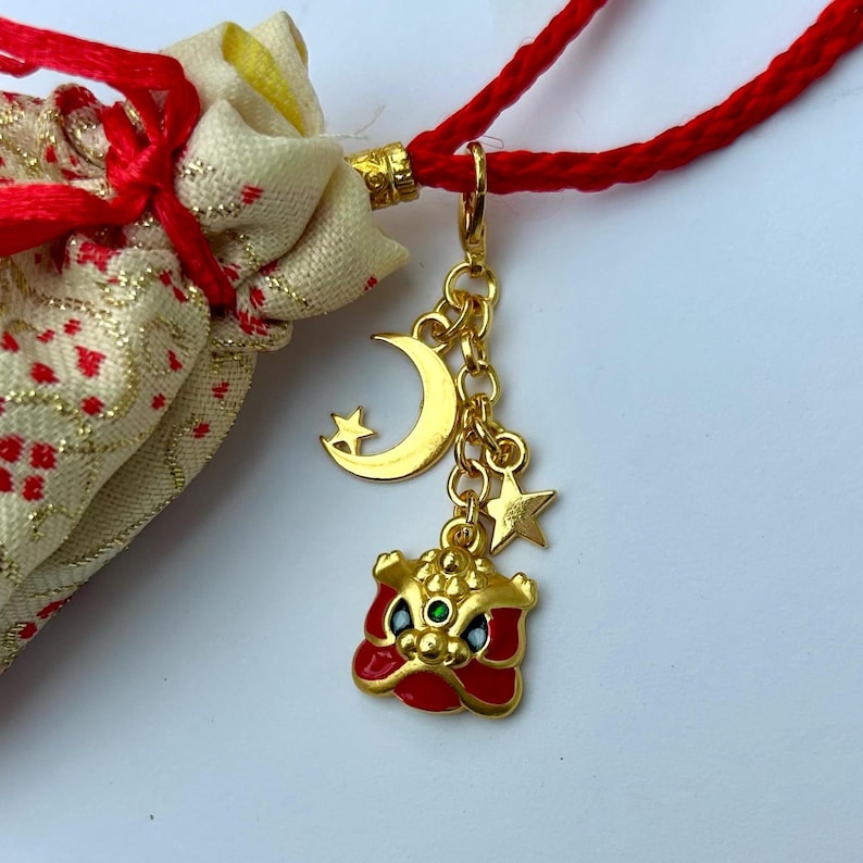 Chinese Luck Charm Fortune Tassel Amulet Bag, Lunar New Year Lion Gift ...