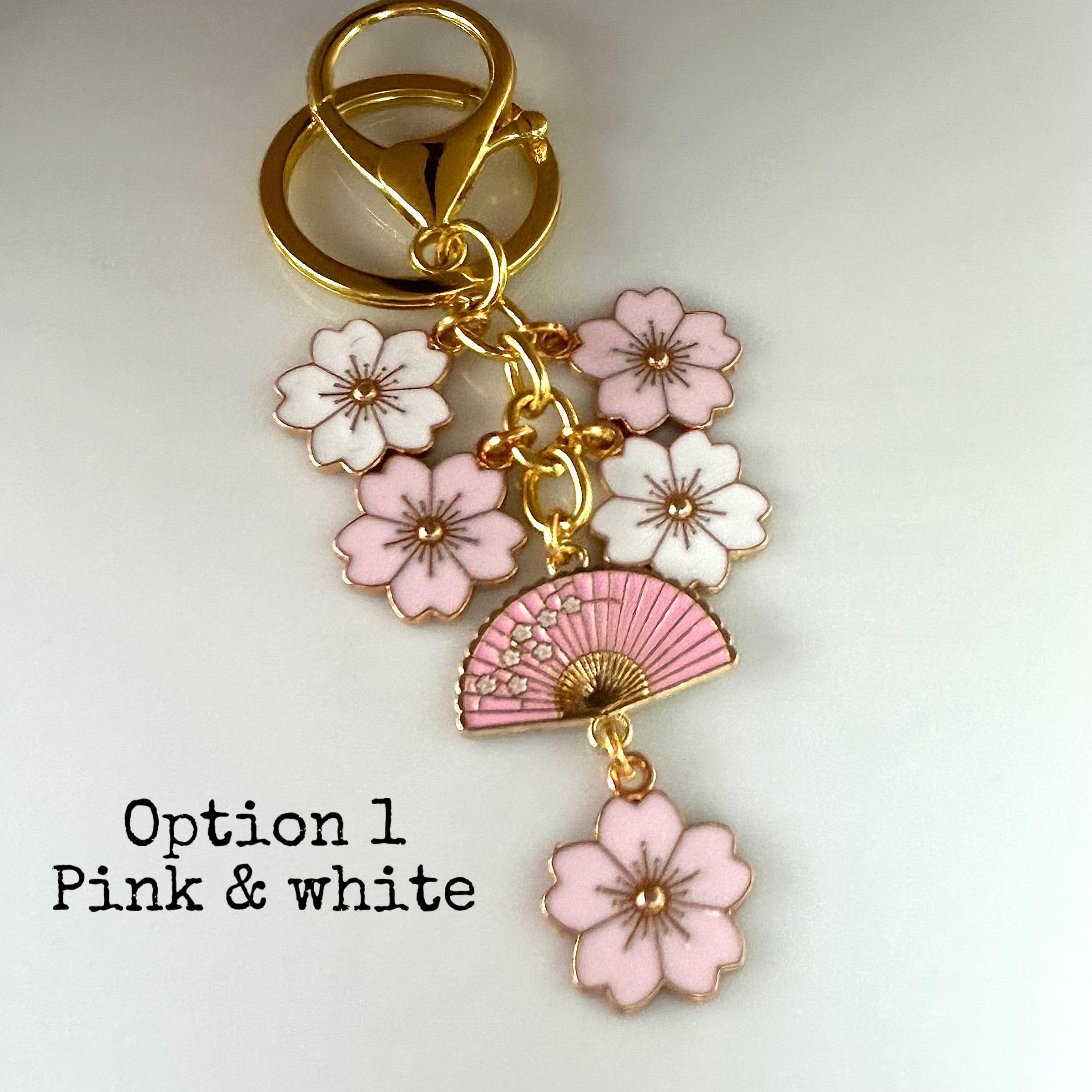Japanese Sakura Keychain, Kawaii Pink Cherry Blossom Fan Charm - Etsy