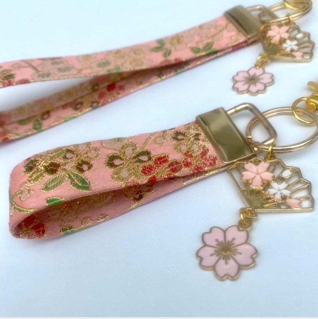 Japanese Cherry Blossom Keyfob, Keyring Bag Decor Wristlet Kimono ...