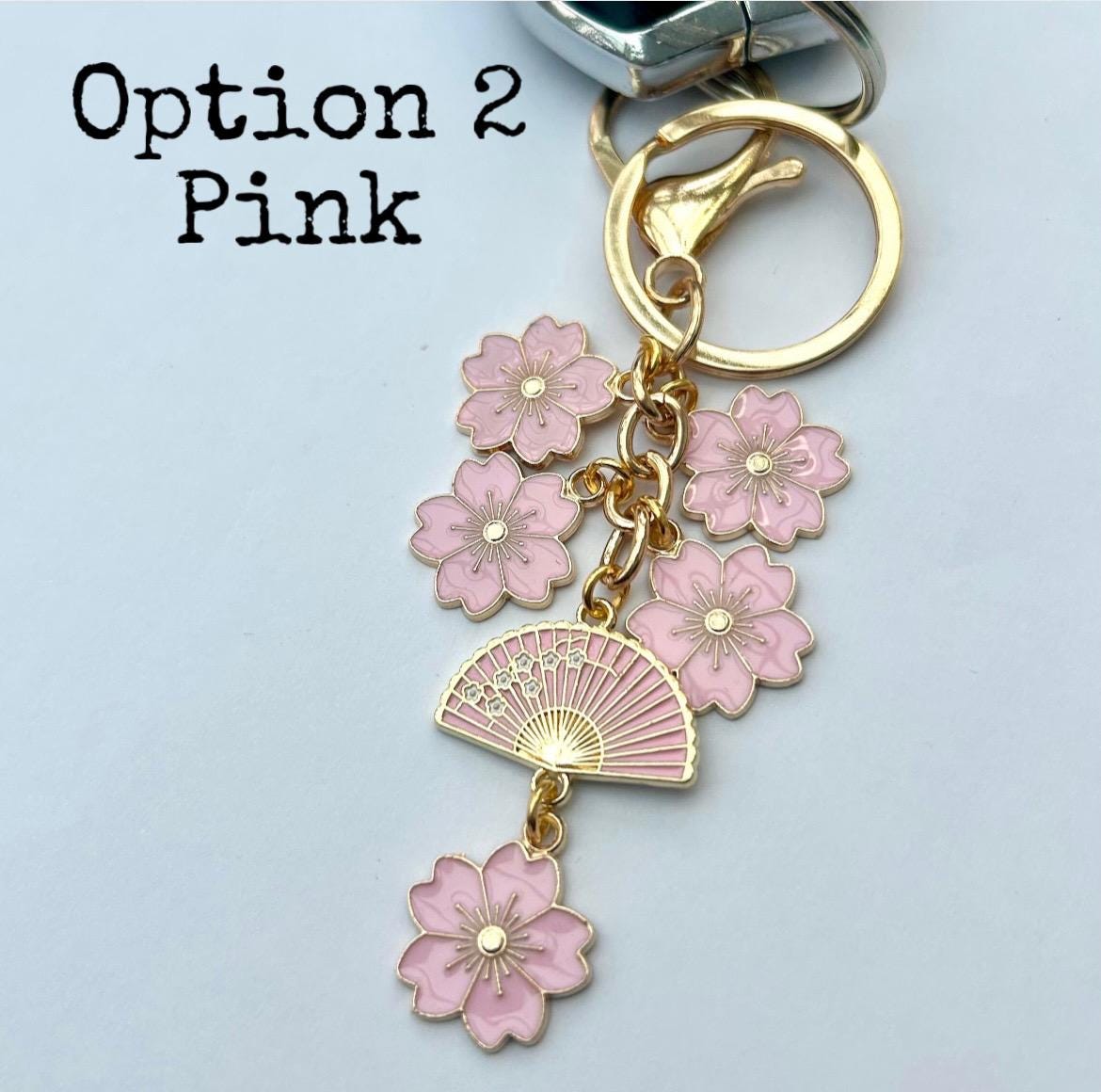 Japanese Sakura Keychain, Kawaii Pink Cherry Blossom Fan Charm - Etsy