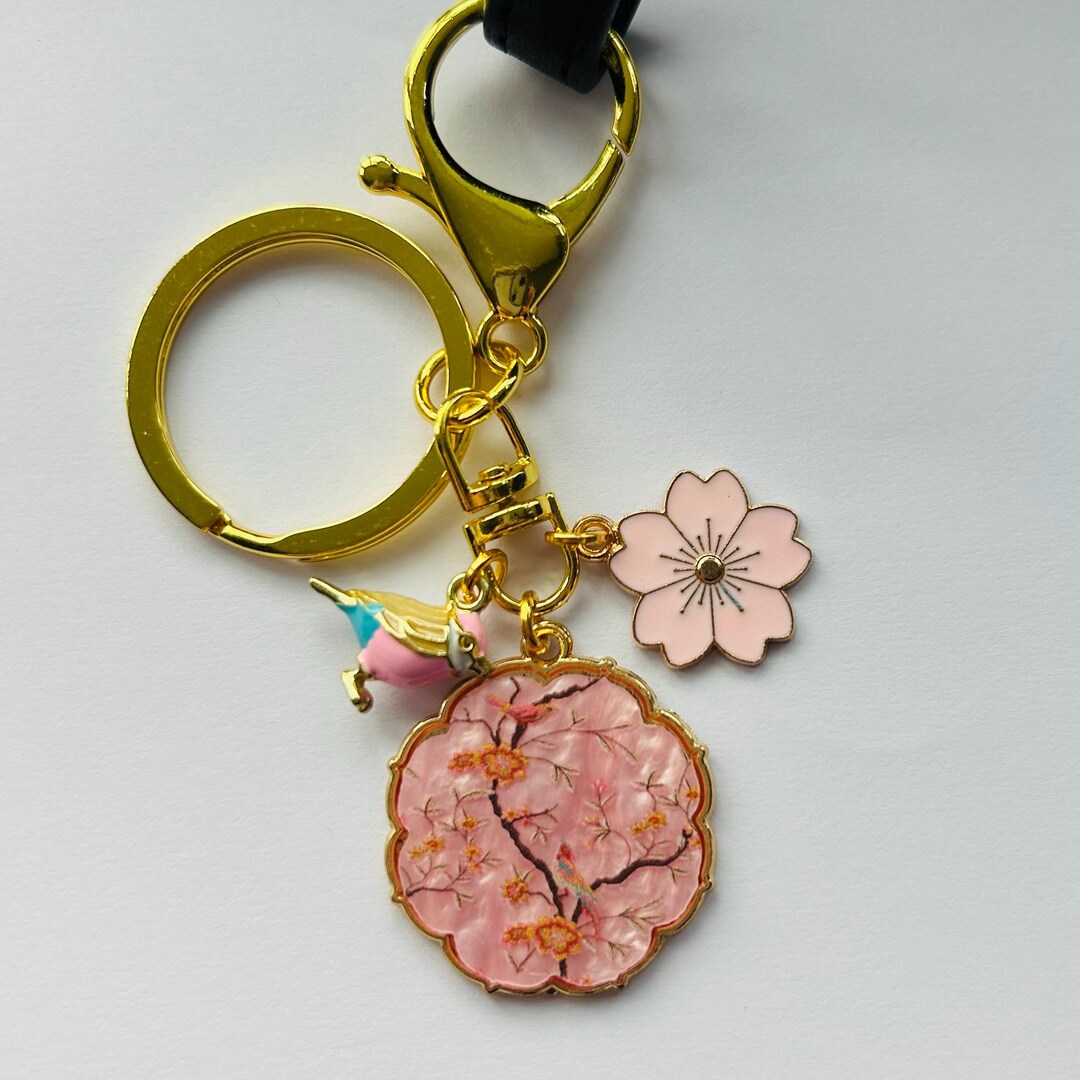 Japanese Sakura Bird Keychain, Kawaii Cherry Blossom Purse Charm - Etsy