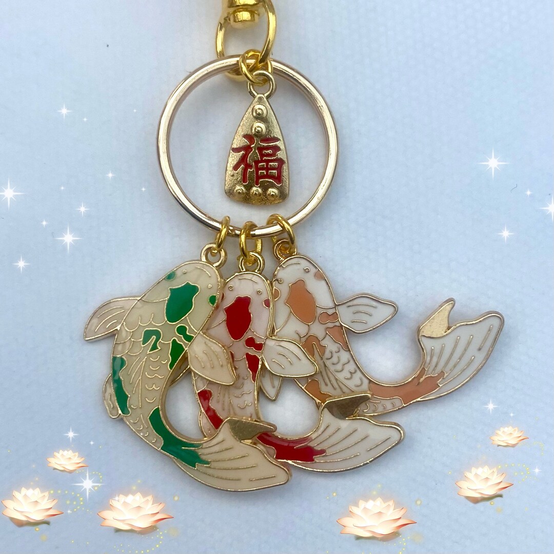 Koi Fish Keychain, Trio Japanese Lucky Carp Charm Keyring - Etsy