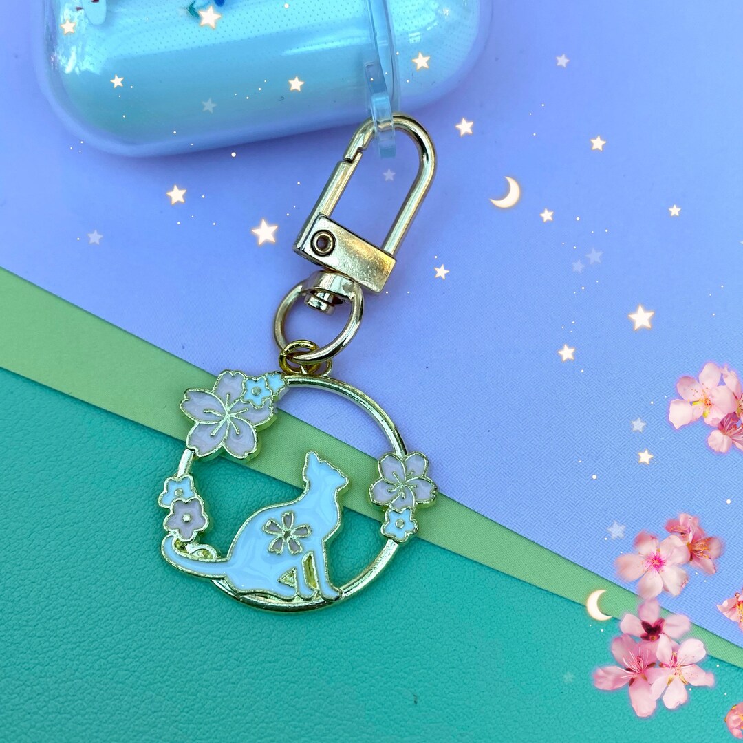 Kawaii Cat Moon Keyring: Sakura Phone Charm, Bag Decor - Etsy