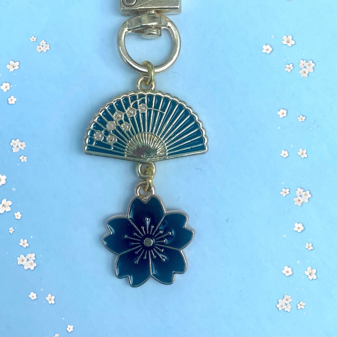 Sakura Flower Fan Charm: Japanese Keyring, Phone Case, Planner Clip - Etsy