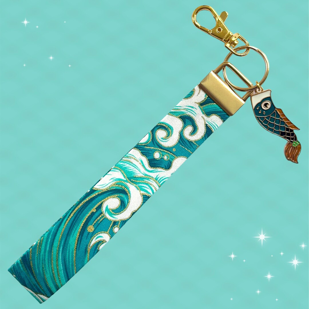 Kawaii Keyfob, Japanese Mountain Wristlet Wave Kimono Ribbon Style Koi ...