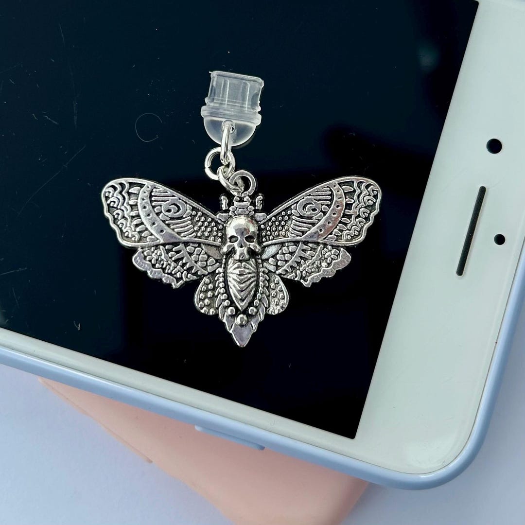 Skull Moon Moth Phone Charm Gothic Dust Plug, Type C - Etsy
