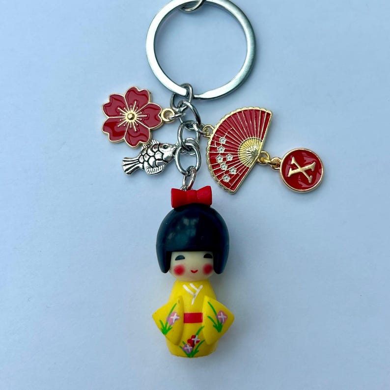 Japanese Sakura Kokeshi Keychain, Initial Letter Custom Bag Decor Gift ...