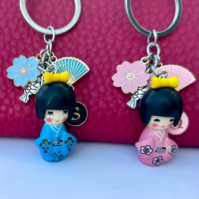 Japanese Sakura Kokeshi Keychain, Initial Letter Custom Bag Decor Gift ...