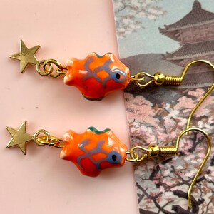 Cute Kawaii Japanese Koi Goldfish Star Earrings, Lucky Carp Bead ...