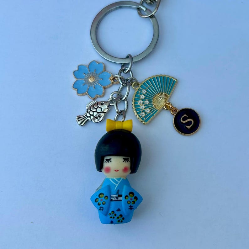 Japanese Sakura Kokeshi Keychain, Initial Letter Custom Bag Decor Gift ...