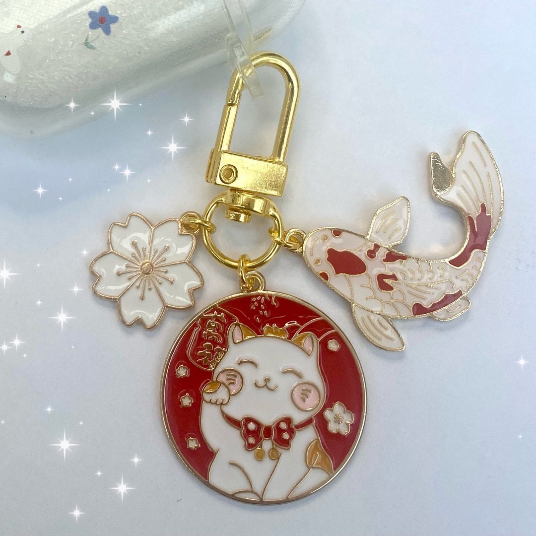 Red Waving Cat Koi Fish Keyring, Carp Keychain Sakura, Phone Case Decor ...