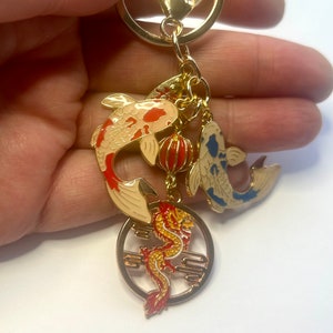 Keyring Chinese Dragon, Red Lantern, Phone Case Charm, Blue Red Koi ...