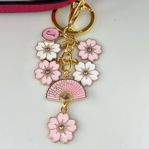 Kawaii Keychain, Japanese Pink Fan Keyring, Sakura Cherry Blossom ...
