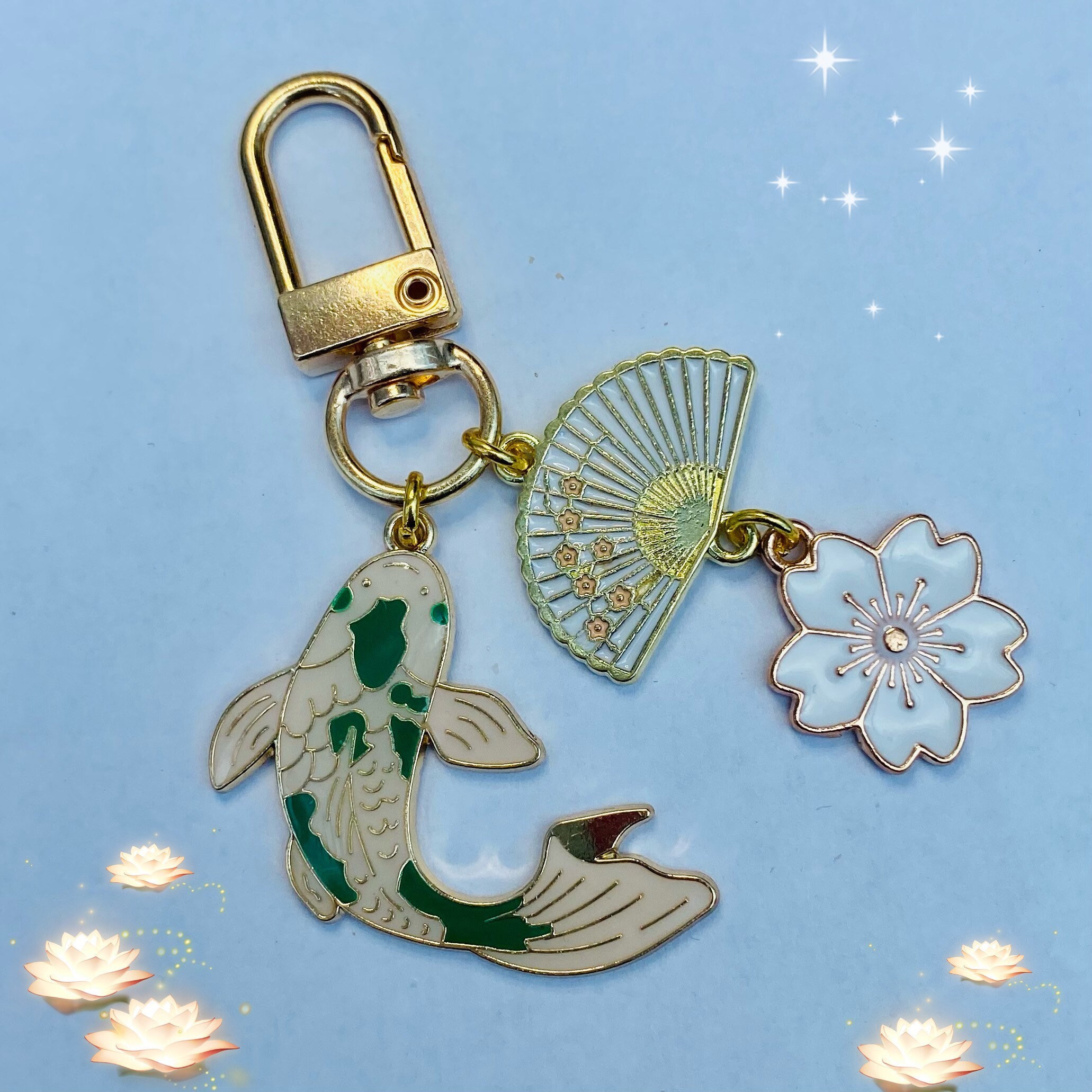 Koi Fish Keyring Japanese Green Carp Keychain Fan Sakura - Etsy
