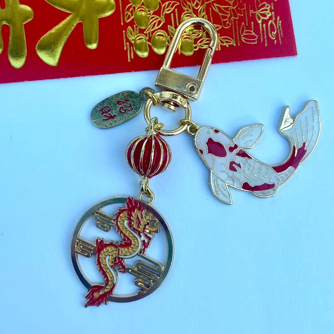 Keyring Chinese Dragon Red Lantern Phone Case Charm Red Koi - Etsy