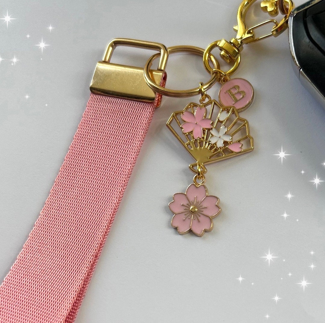 Kawaii Sakura Pink Keyfob, Initial Letter Phone Strap , Japanese Mini ...