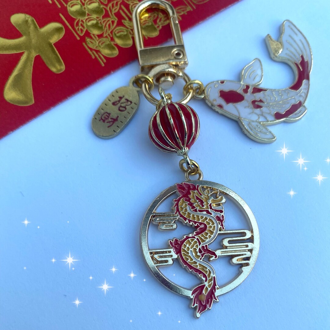 Keyring Chinese Dragon, Red Lantern, Phone Case Charm, Red Koi Fish ...