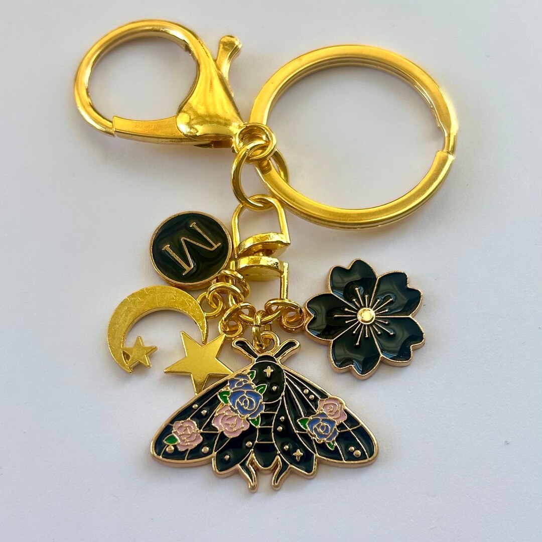 Japanese Luna Moth Keychain, Kawaii Keyring Star Moon Cosmic Butterfly ...