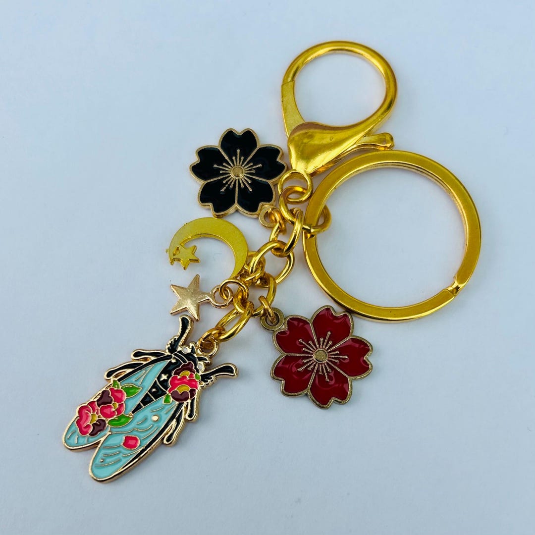 Japanese Sakura Bug Insect Charm Keychain, Kawaii Keyring Star Moon ...